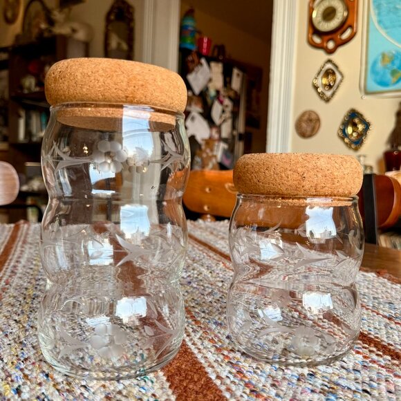 American Vintage | Accents | Set Of Two Etched Floral Vintage Glass ...